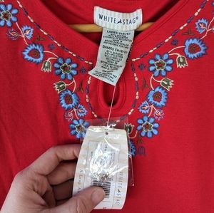 Vintage | Dresses | Vintage Embroidered Flower Red House Dress | Poshmark